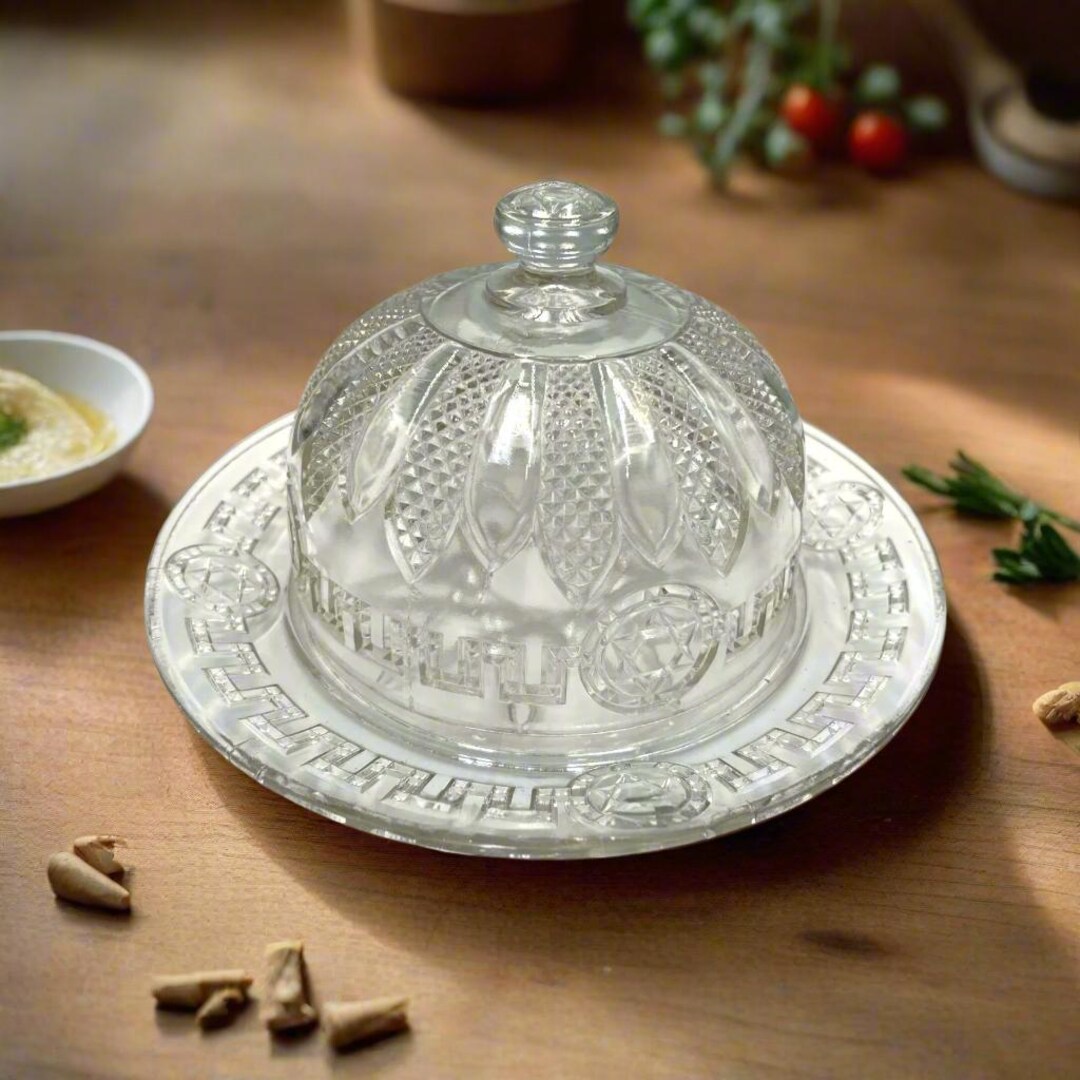French Vintage Cheese Cloche, Star of David Glass Cheese Dome, Cheese ...