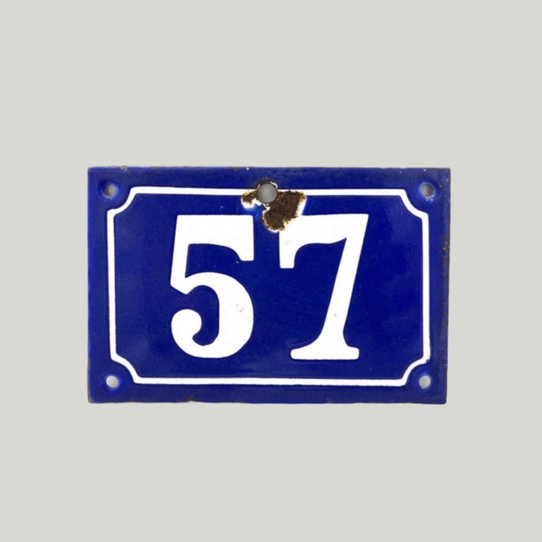 Old French Antique Blue Enamel House Number 57, French Door Numbers ...