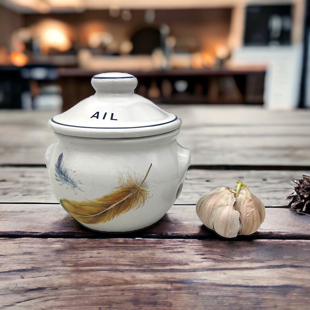 French Rustic Ail Storage Pot, Garlic Pot, French Country Kitchen ...
