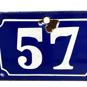 Old French Antique Blue and White Enamel House Number 57 Sign, French ...