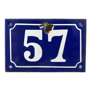 Old French Antique Blue and White Enamel House Number 57 Sign, French ...