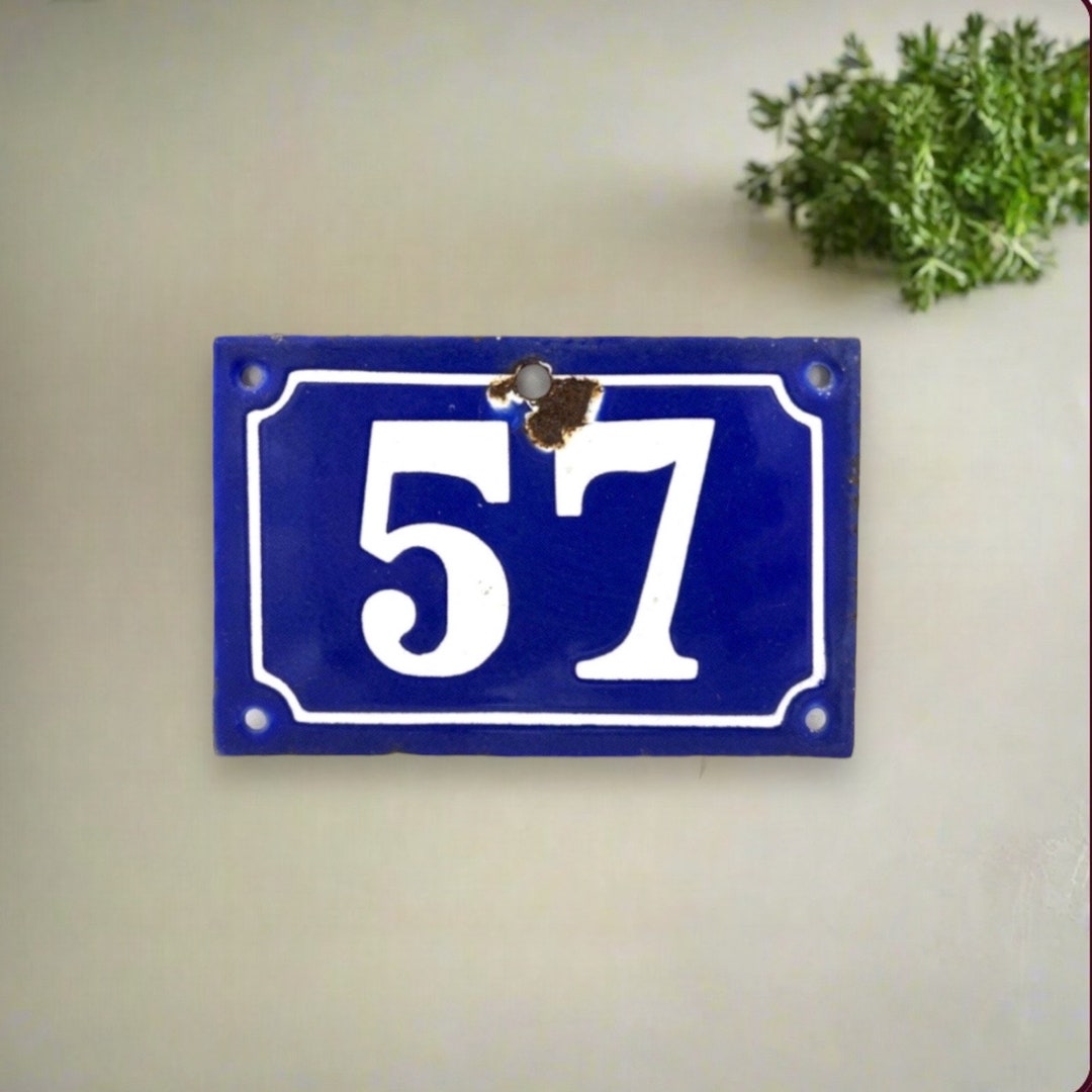 Old French Antique Blue and White Enamel House Number 57 Sign, French ...