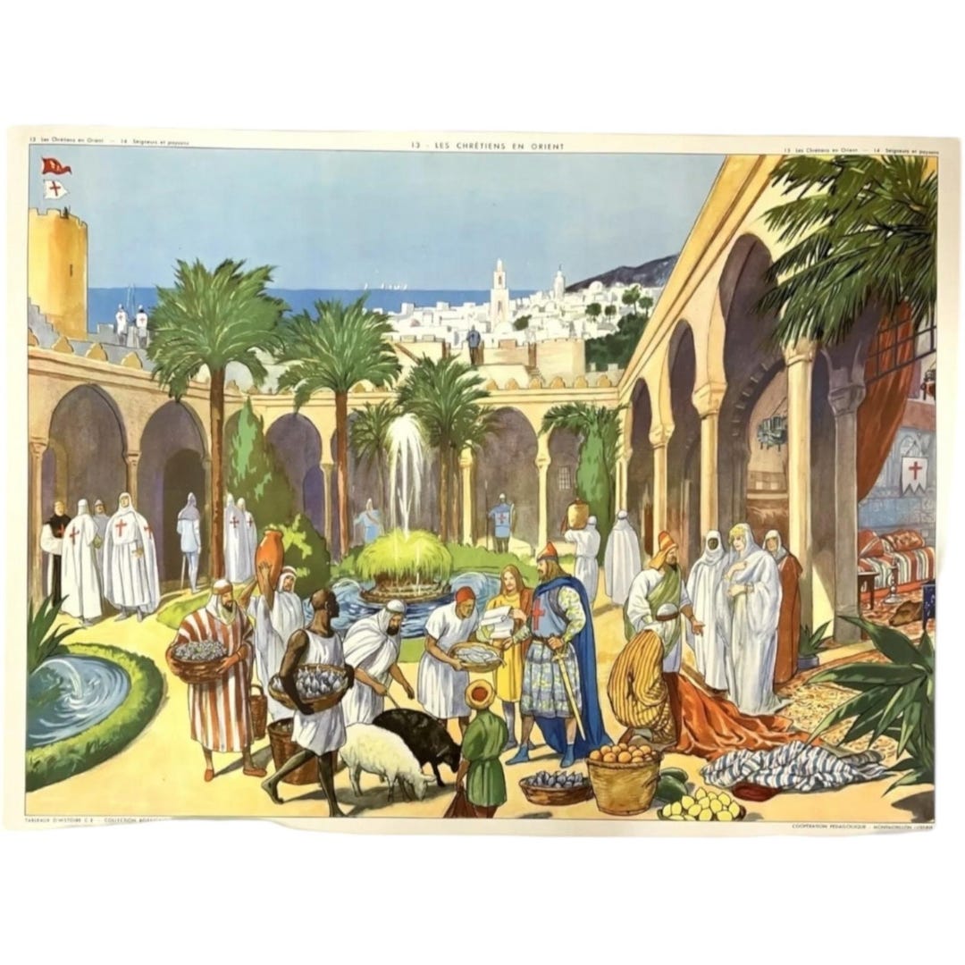 Vintage French School Educational Poster, Double Sided Christianity in ...
