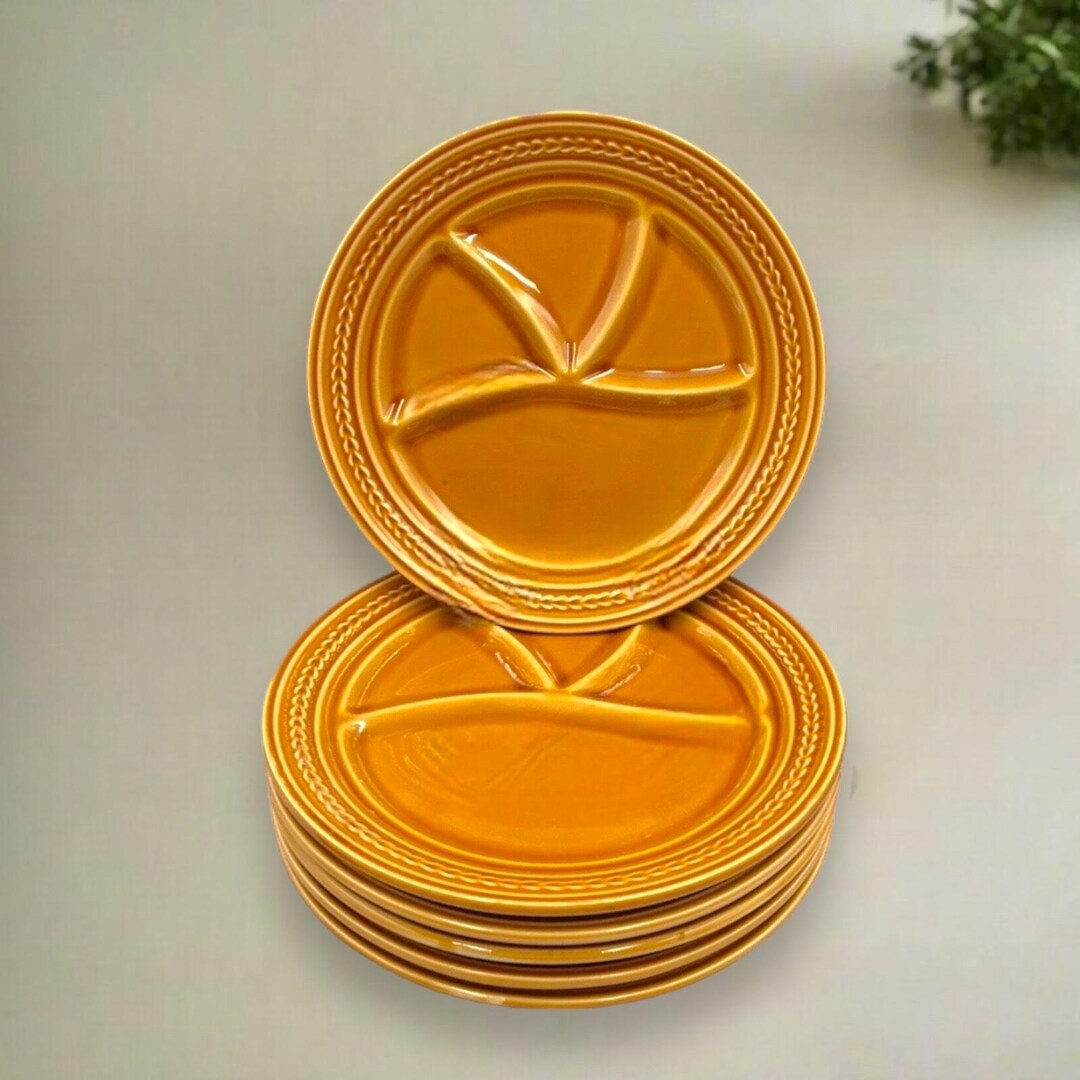 Set of 6 Vintage Fondue Plates, French Sectioned Portion Control Plates ...