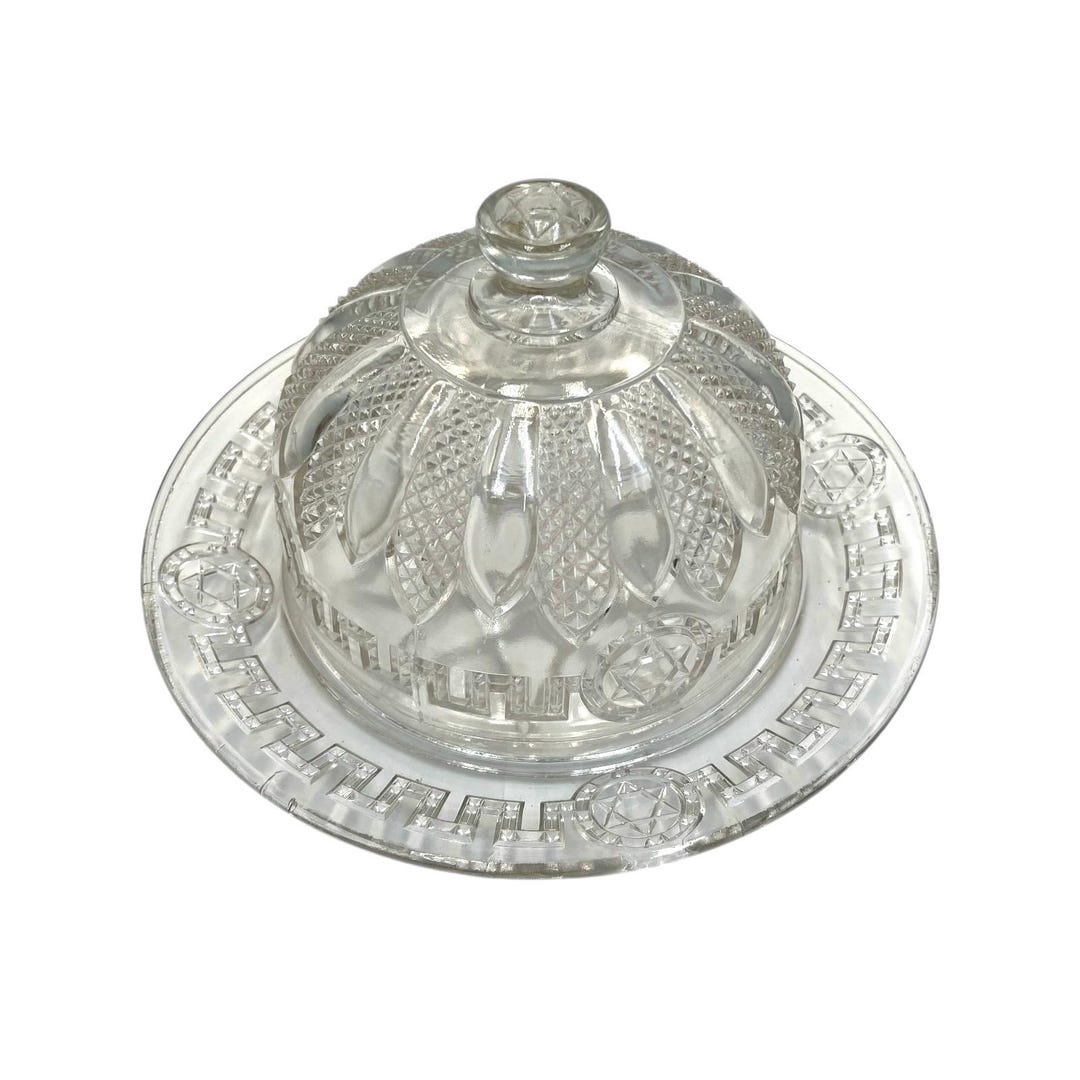 French Vintage Glass Cheese Cloche, Star of David Cheese Dome, Cheese ...