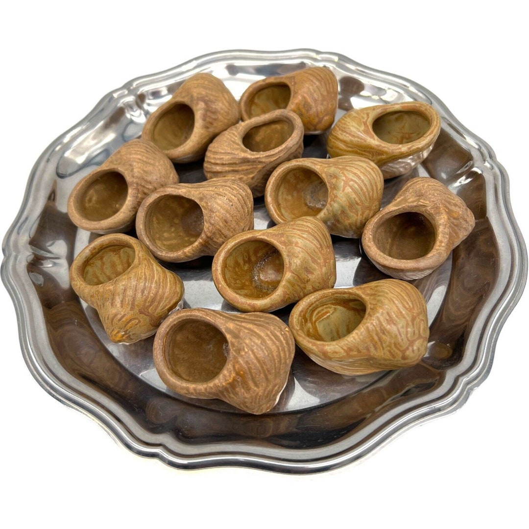 Vintage French Ceramic Escargots Cups, Set of 12 Glazed Escargot Snail ...