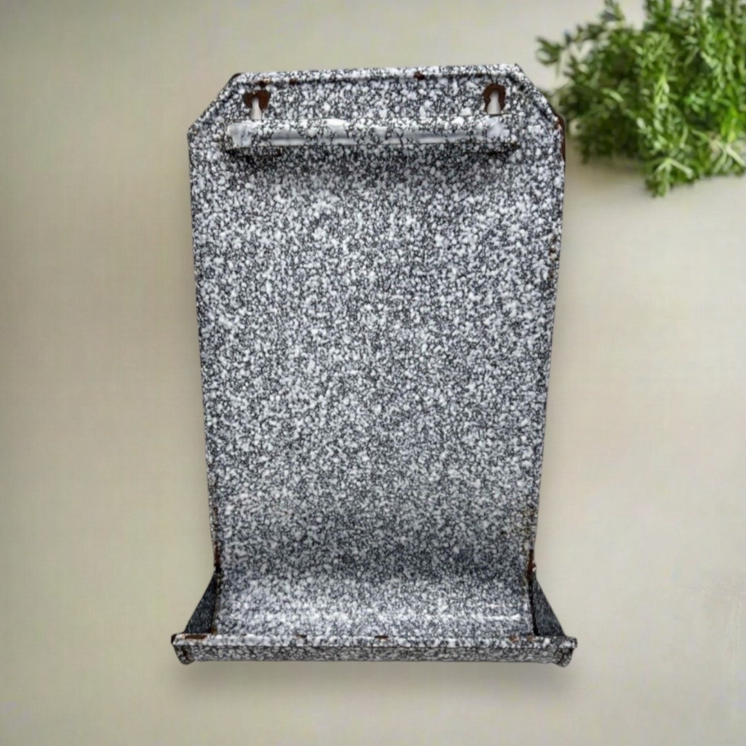 French Vintage Enamel Utensil Rack, Wall Mounted Vintage Enamel ...