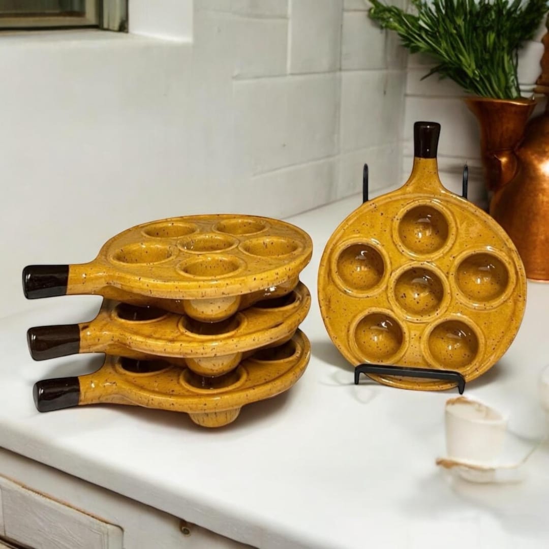 Set of 4 Escargot Dishes, French Rustic Ceramic Vintage Snail Plates ...