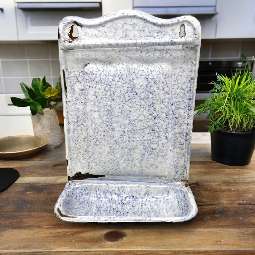 Vintage Enamel Utensil Rack, French Enamelware Kitchen Rack, Herb ...