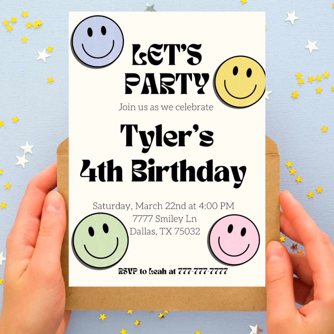 Smiley Face Birthday Invitation | Editable Template | Happy Face ...