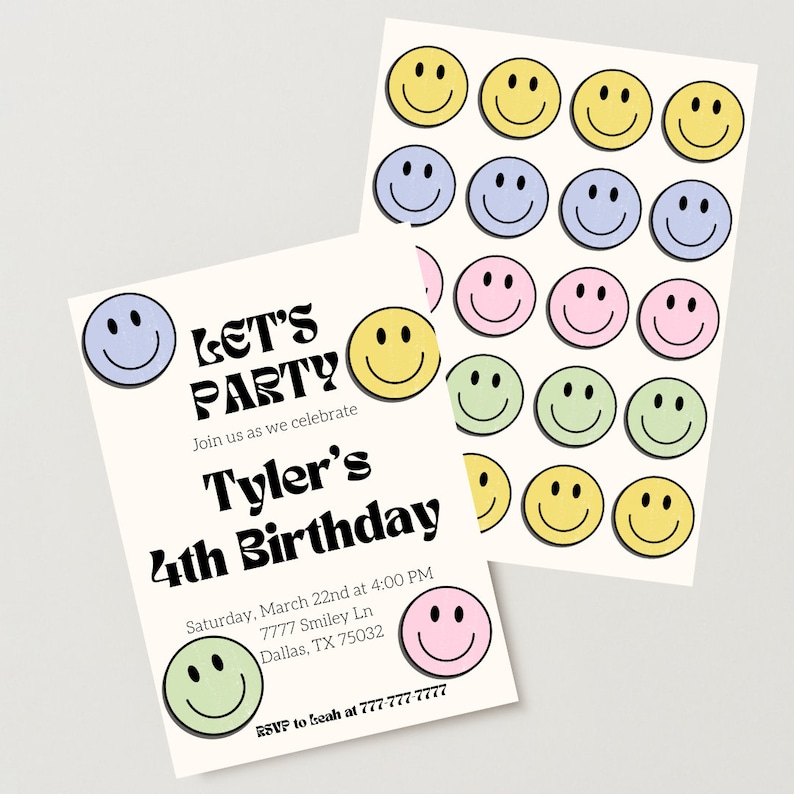 Smiley Face Birthday Invitation | Editable Template | Happy Face ...