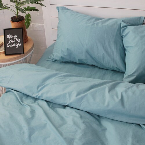 Natural Cotton Duvet Cover in Turquoise. Twin Full Queen | Etsy