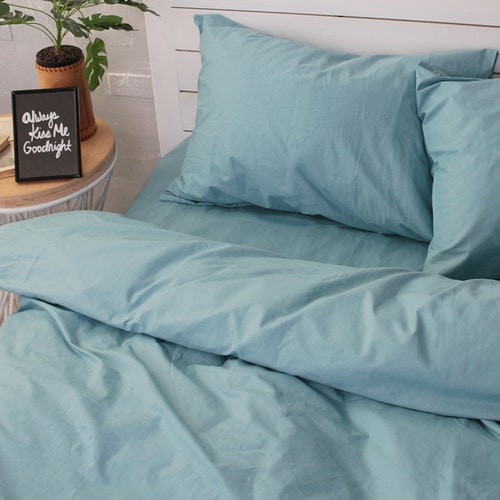 Natural Cotton Duvet Cover in Turquoise. Twin Full Queen | Etsy