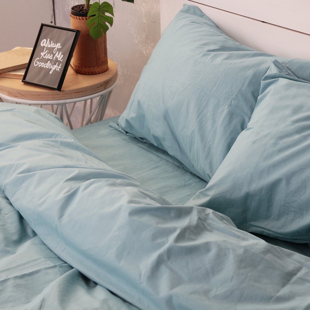 Natural Cotton Duvet Cover in Turquoise. Twin Full Queen | Etsy