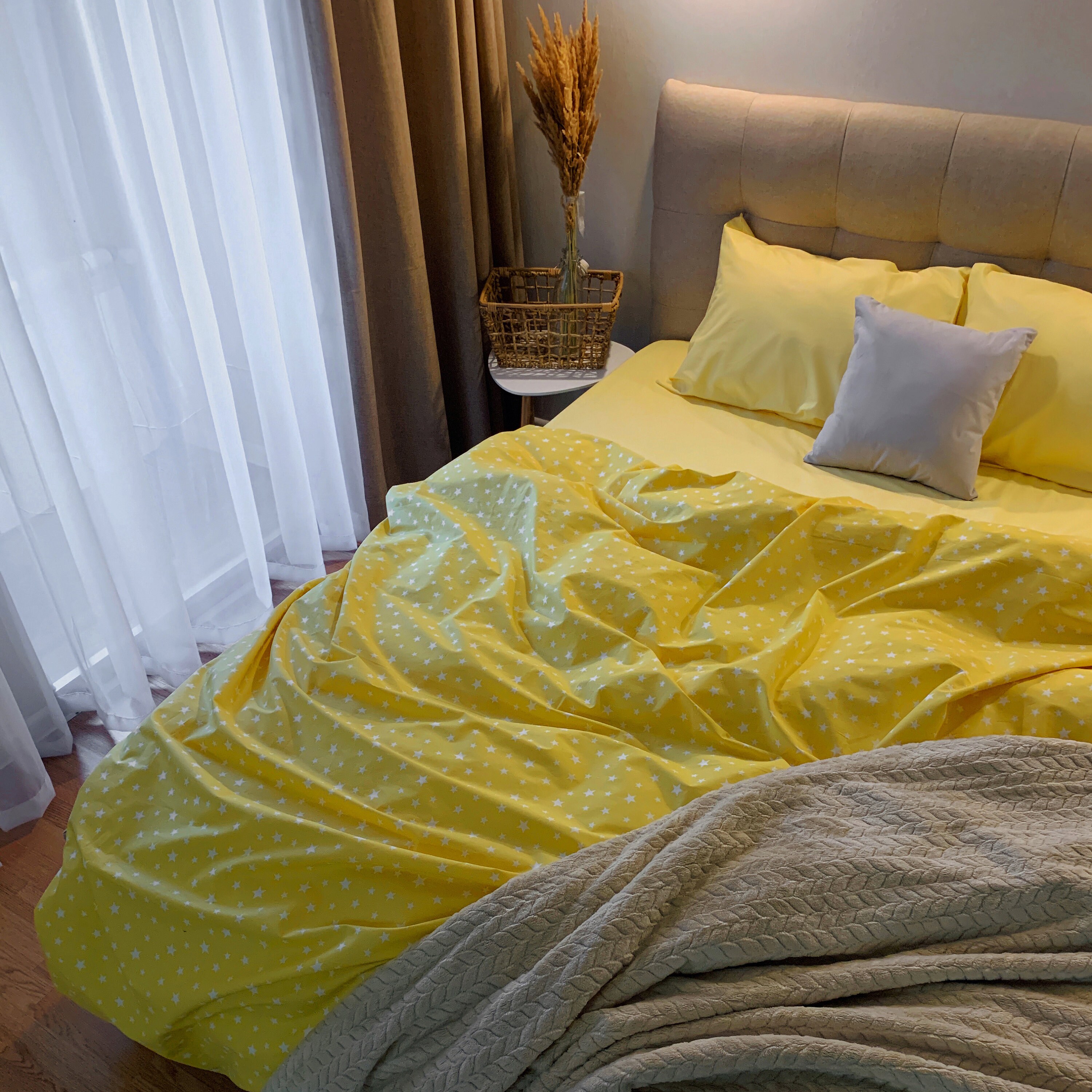 Cotton Duvet Cover Set in Yellow. Duvet Cover + 2 Pillowcases. Twin ...