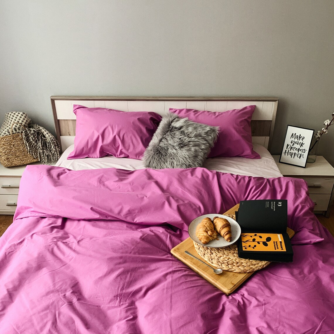 Natural Cotton Duvet Cover in Lilac. Twin Full Queen King - Etsy