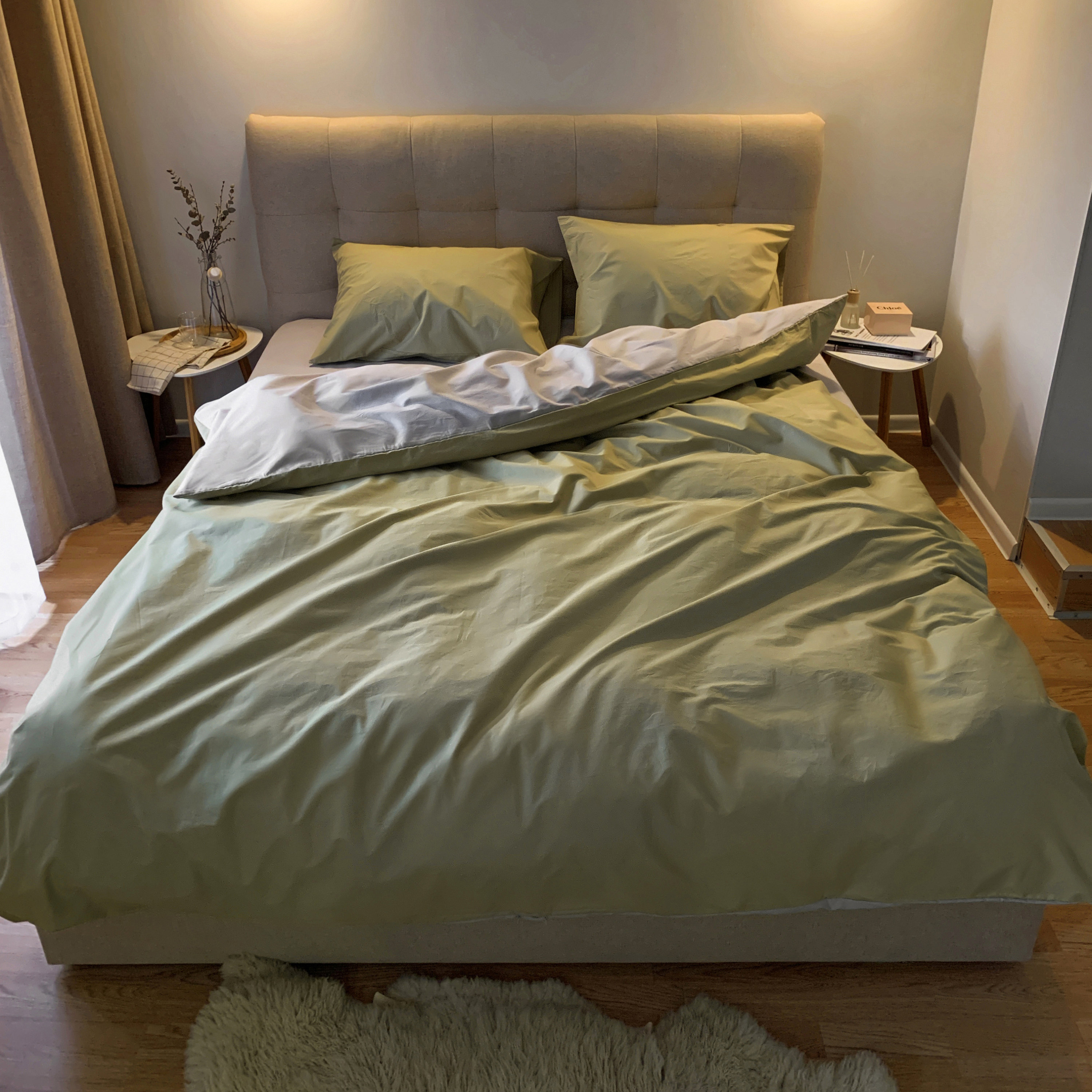 Cotton Sheets Set of 4 Pieces in Gray and Olive. Top Sheet - Etsy