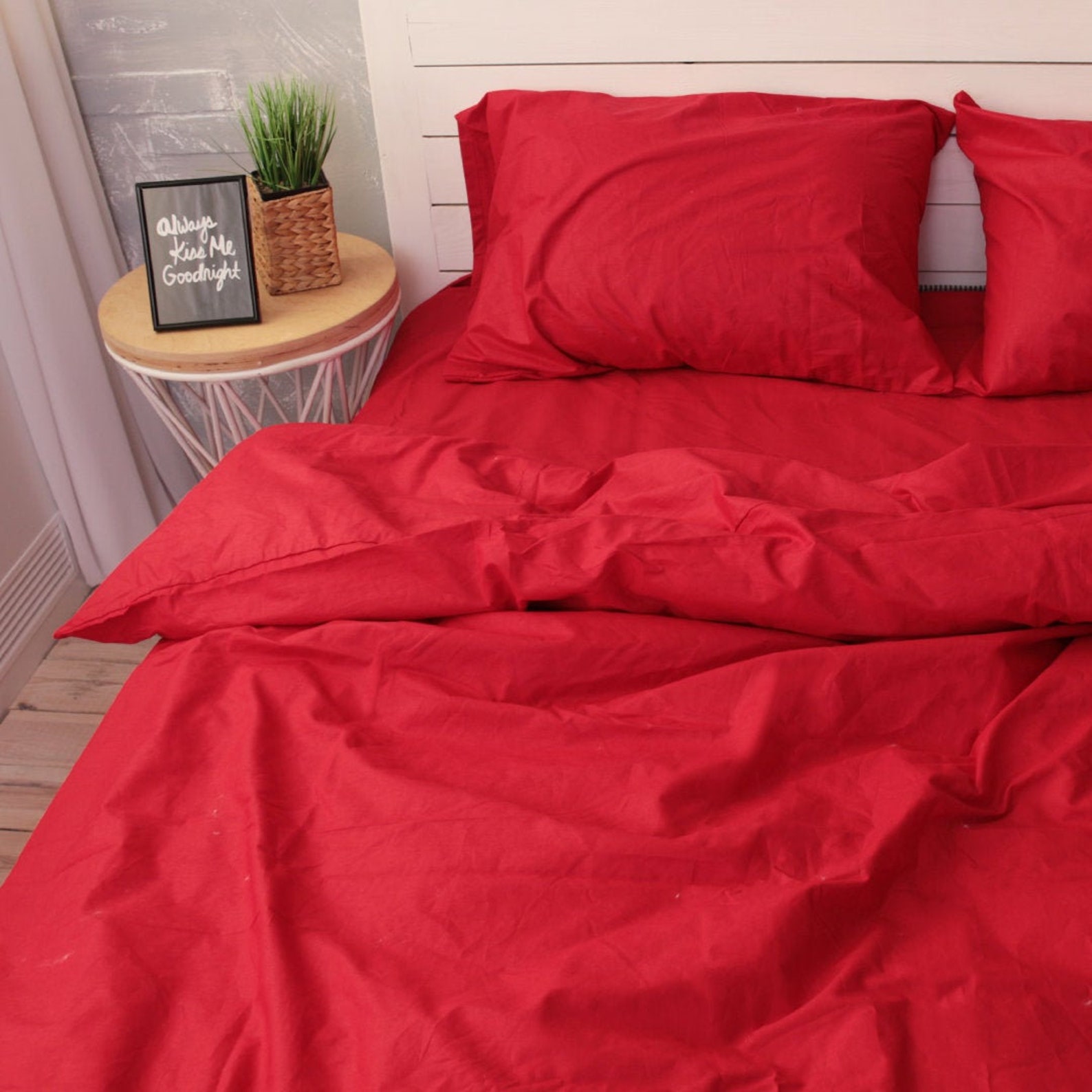 Natural Cotton Duvet Cover in Red. Twin, Full, Queen, King, Single ...