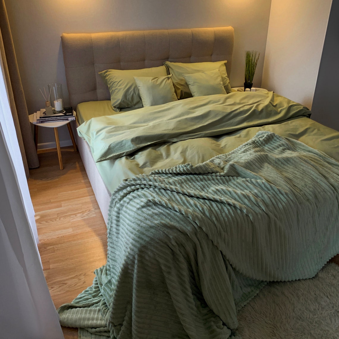 Cotton Sheets Set of 4 Pieces in Olive. Top Sheet Fitted - Etsy