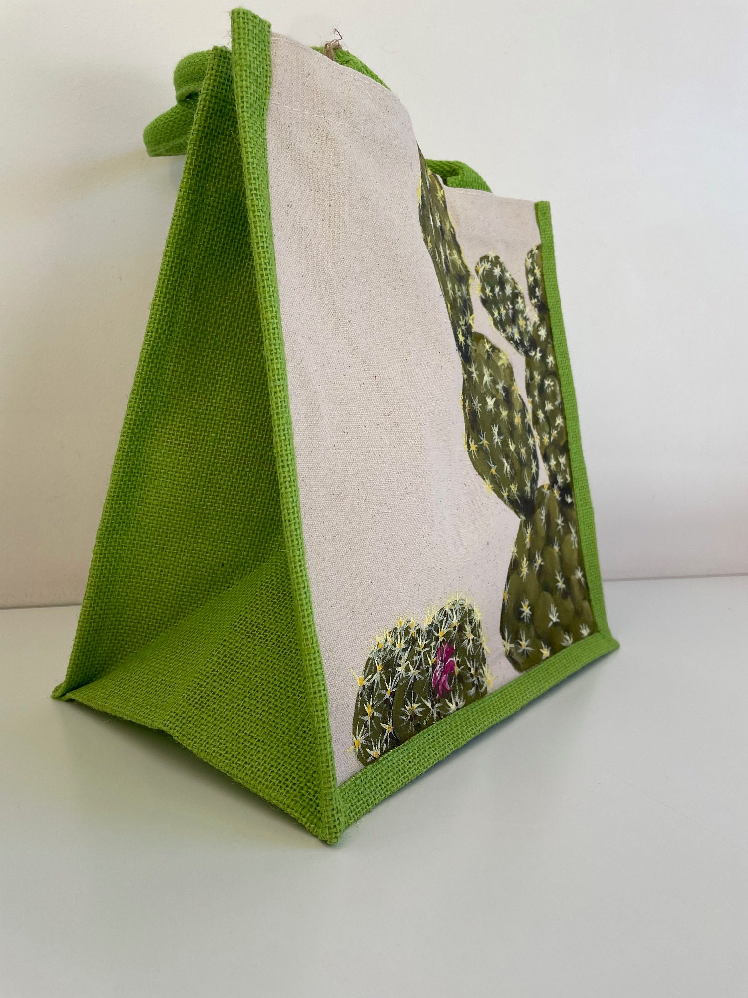 Hand-painted Cactus Bag in Jute and Cotton - Etsy