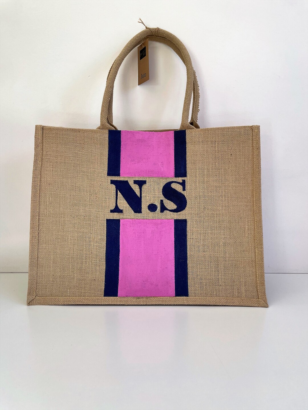 Monogram XL Jute Bag Customizable Hand Painted - Etsy