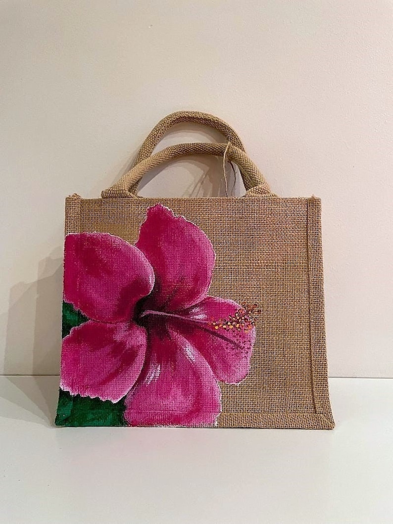 Hibiscus Hand Painted Jute Bag for Women - Etsy