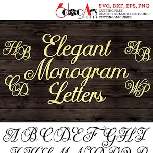 Elegant Script Monogram Alphabet Letters Digital Images SVG DXF ...