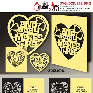 6 Heart Card Templates Digital Cut SVG DXF Files Baby Shower Invitation ...