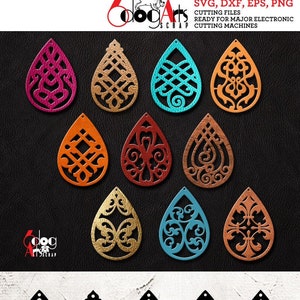 10 Earring SVG DXF Templates Diamond Wood Acrylic Metal Leather Jewelry ...