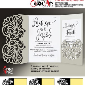 6 Lace Wedding Invitation Card Templates Digital Files Svg Dxf Eps Png ...