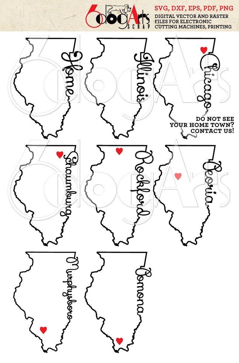 Illinois Outline Typography SVG DXF Files Silhouette Cricut | Etsy