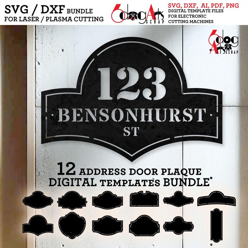 Address Door Sign SVG / DXF Bundle: 12 Digital Templates for Laser ...