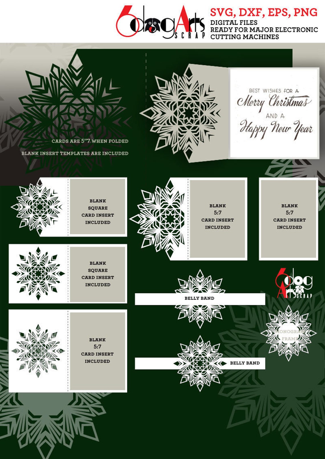 7 Snowflake Christmas Card Templates Digital Cut SVG DXF | Etsy