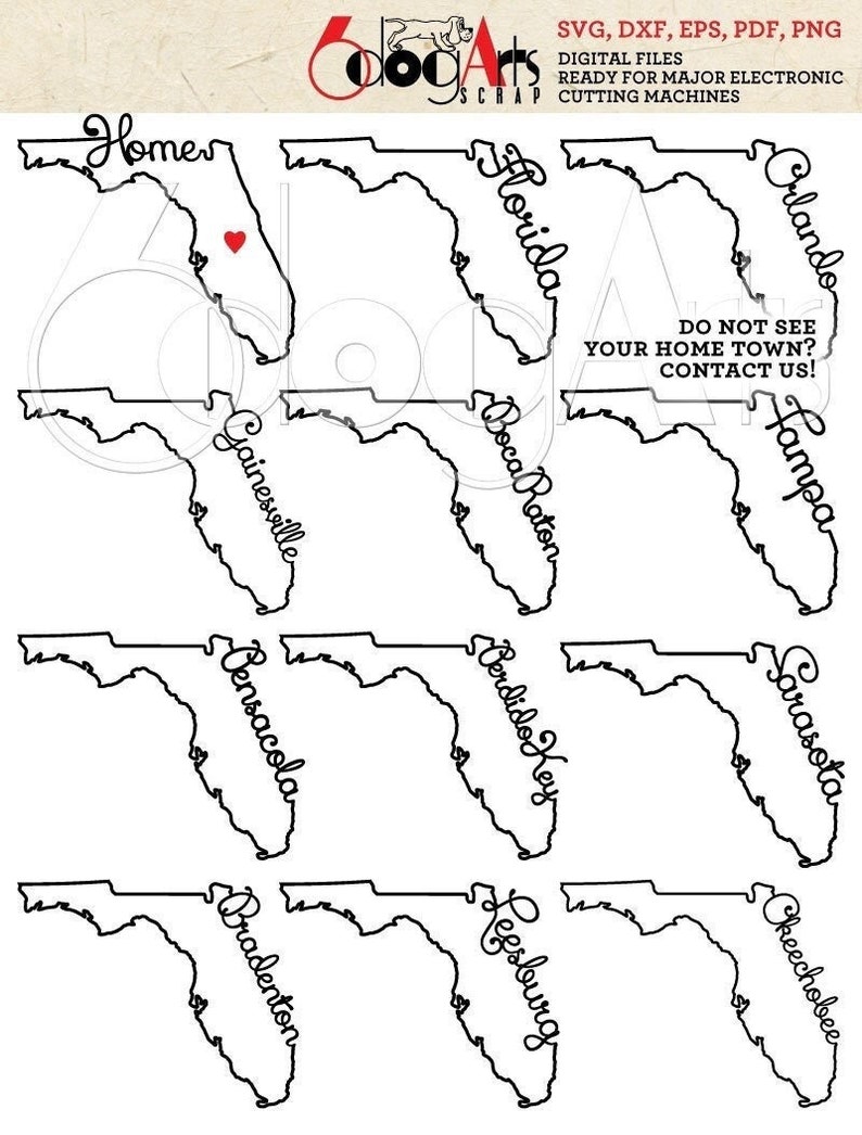 Florida Outline Typography Digital Files SVG DXF Silhouette - Etsy