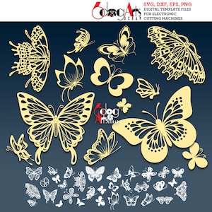 32 Butterflies Vector Digital Files Svg Dxf Pdf Eps Png Ai Silhouette ...
