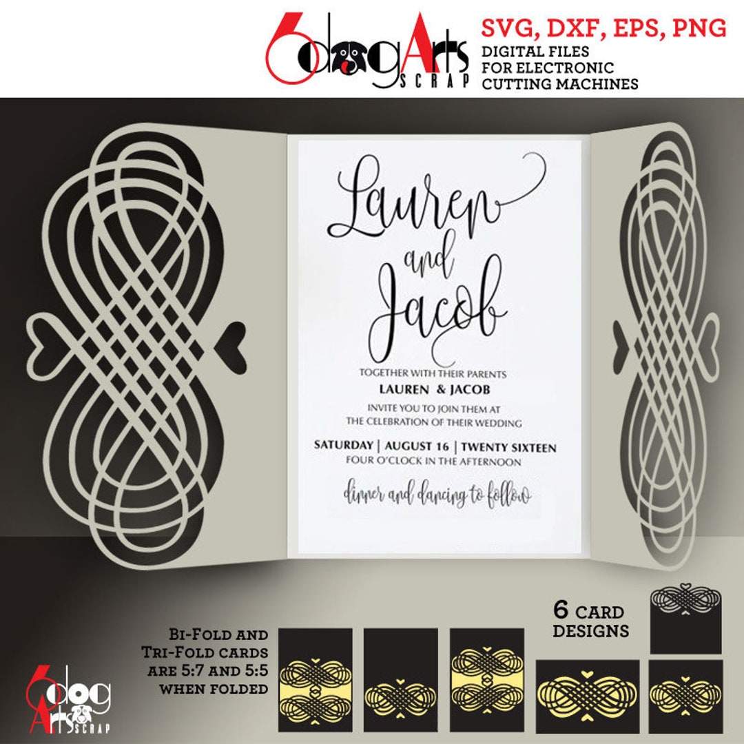 6 Lace Card Templates Digital Cut SVG DXF Files Wedding Invitation ...