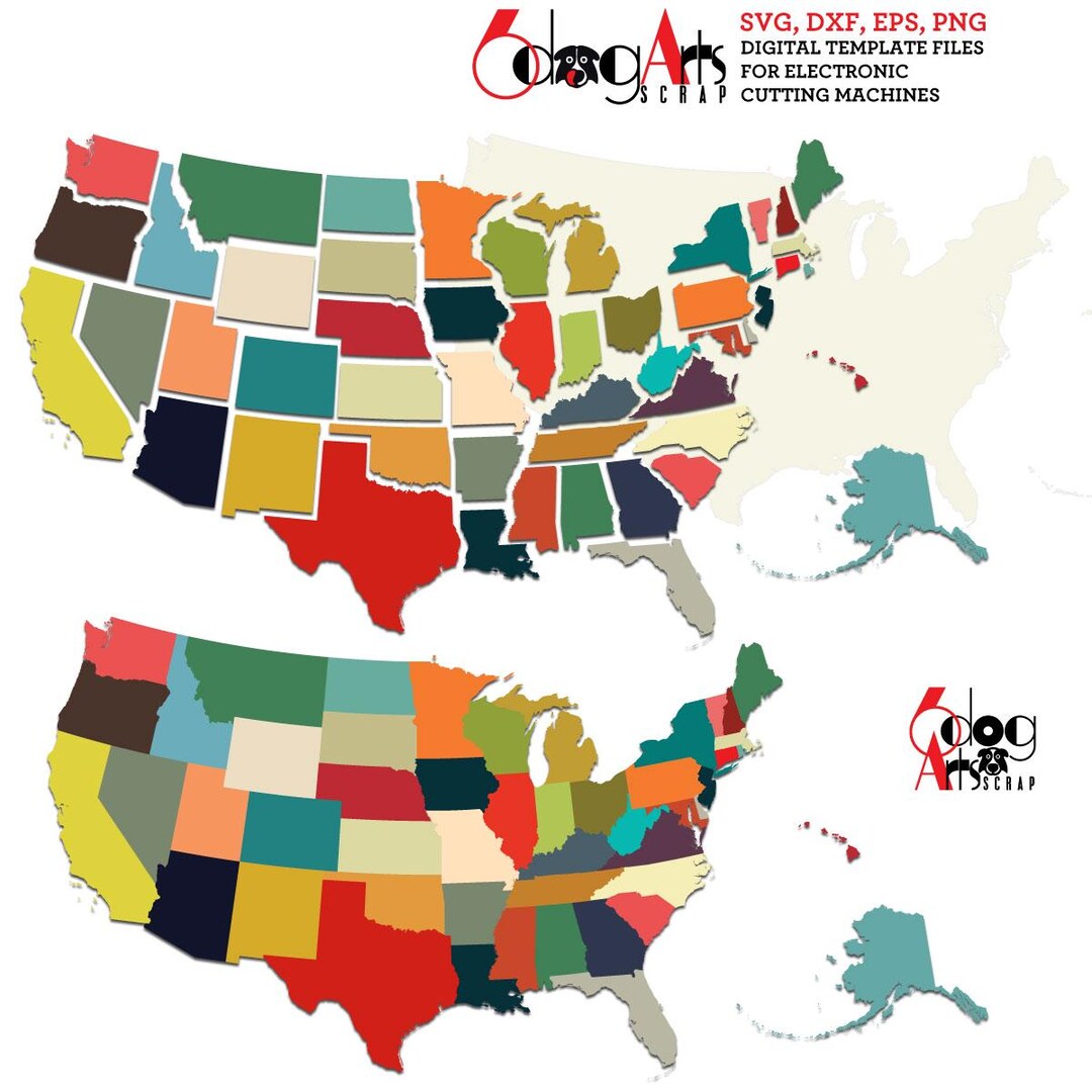 USA Map All States Digital Digital Files Svg Dxf Download Vinyl Crafts ...