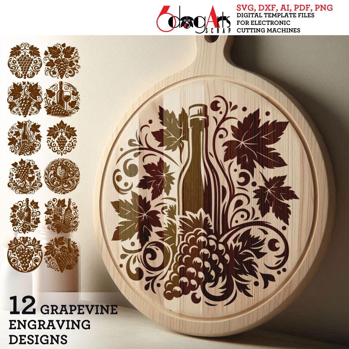 12 Engraving Designs SVG Vector Files Wine Grapevine Laser Glowforge ...