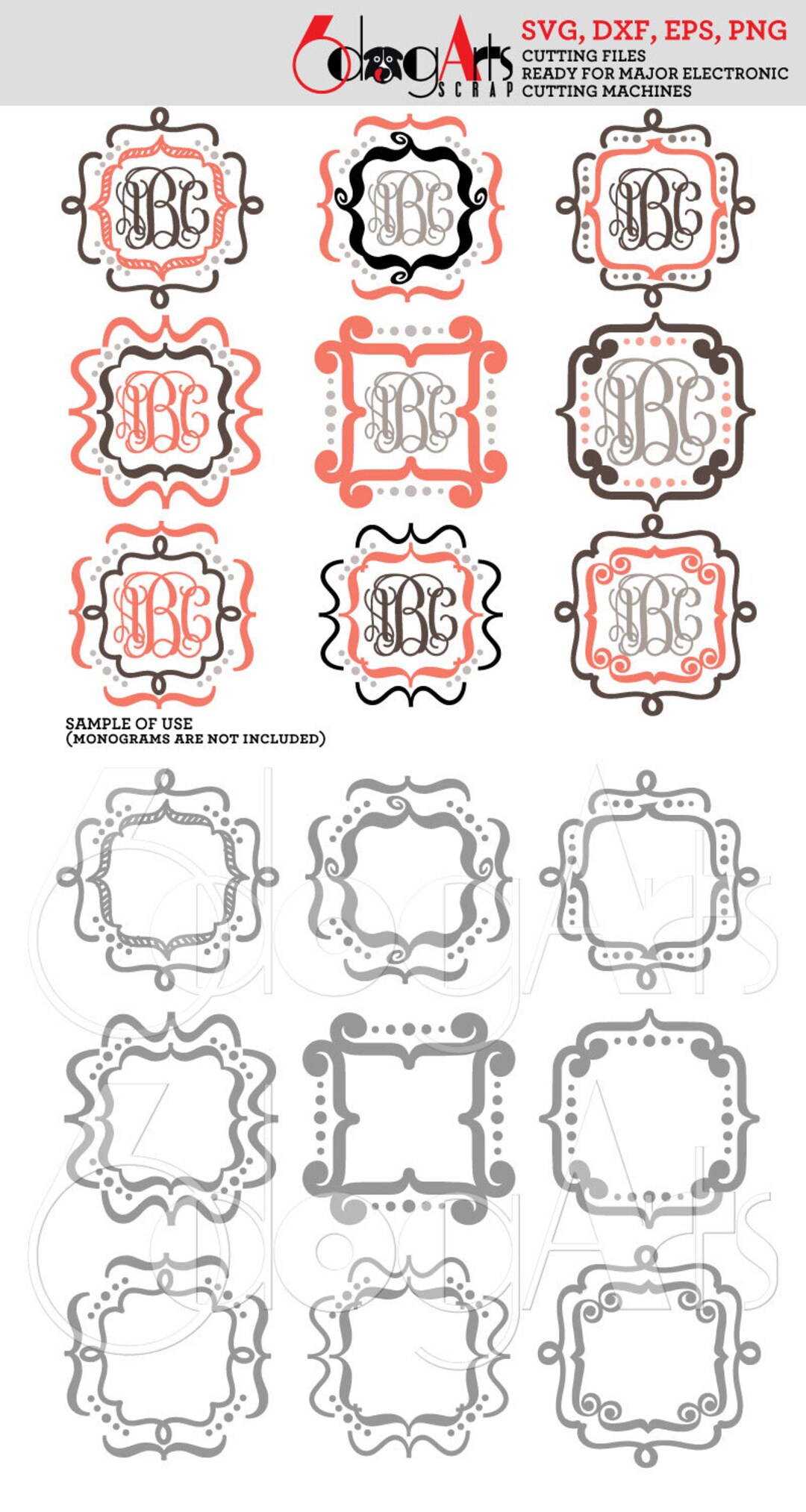 Archer Bow Monogram Frames Digital Files Svg Dxf Eps Png Silhouette ...