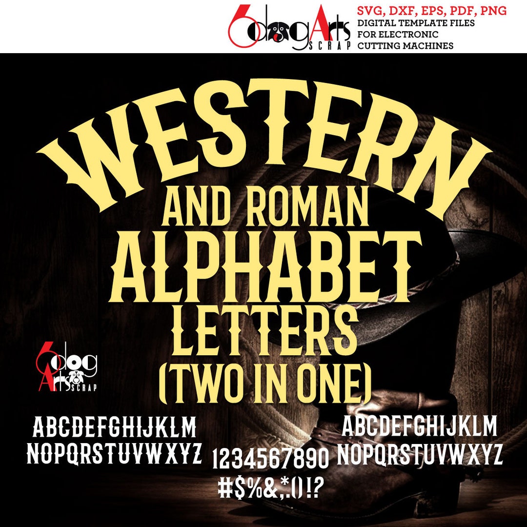 Western Narrow Alphabet Letters Digital Images Svg Dxf Silhouette SCAL ...