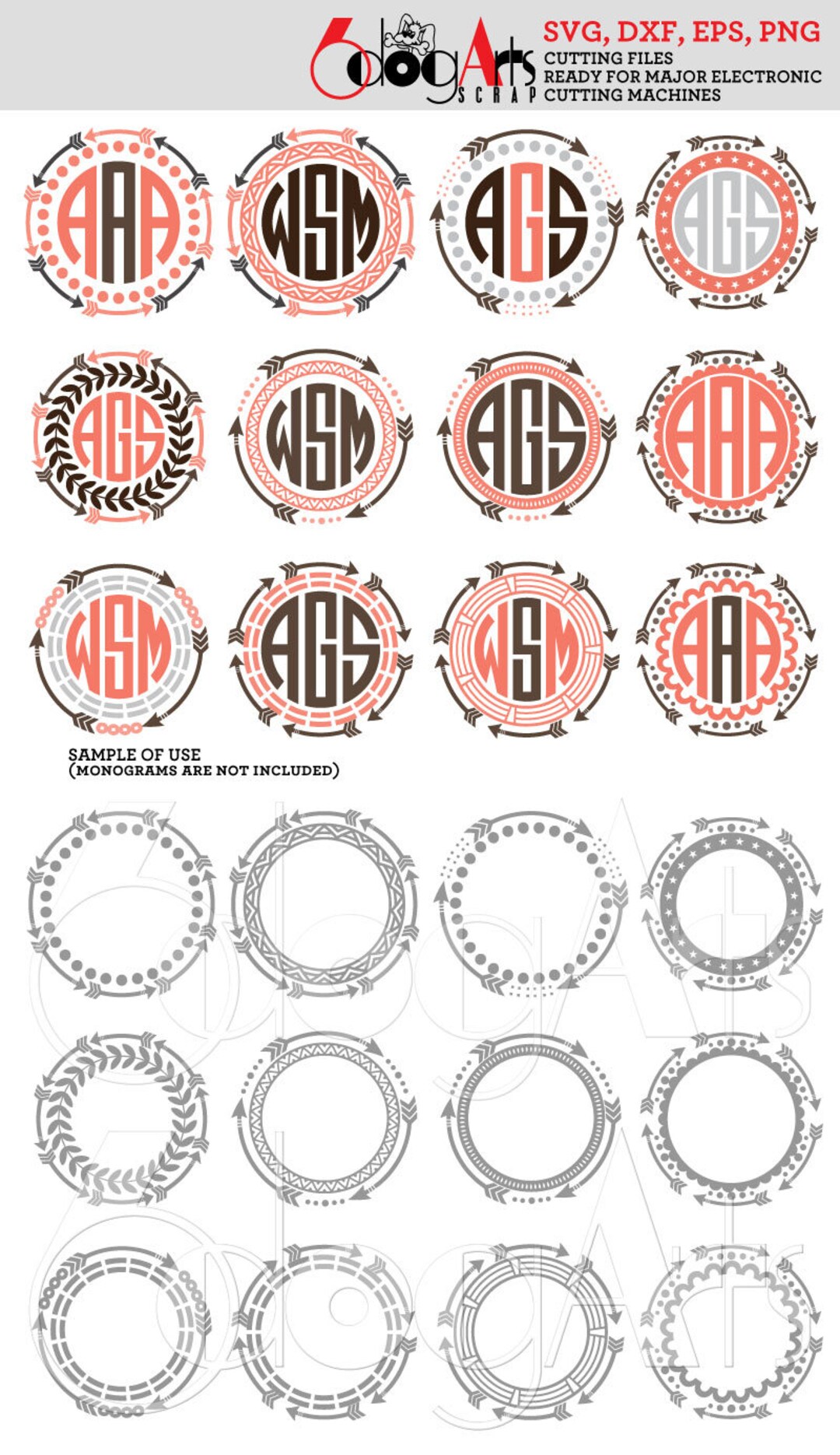 Ornate Arrow Monogram Frames Digital Files Svg Dxf Eps Png Silhouette ...