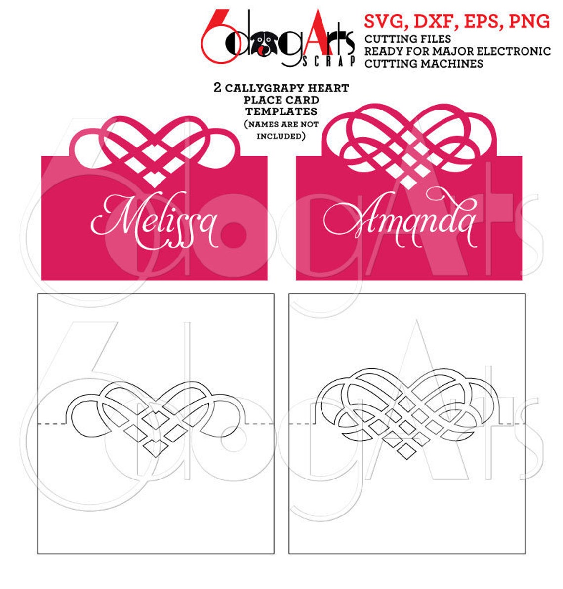 Calligraphy Heart Wedding Table Place Card Templates Digital - Etsy