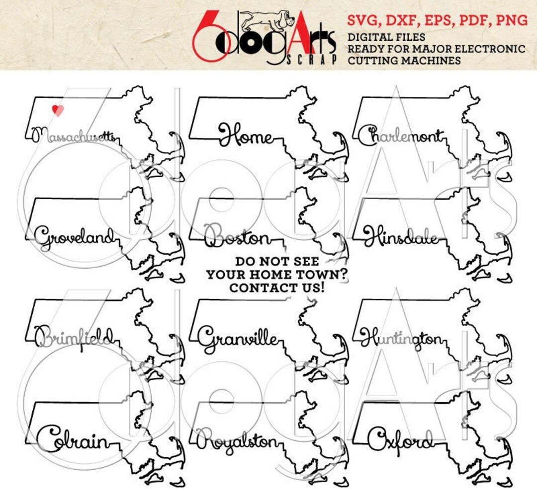 Massachusetts Outline Typography SVG DXF Vector Files - Etsy