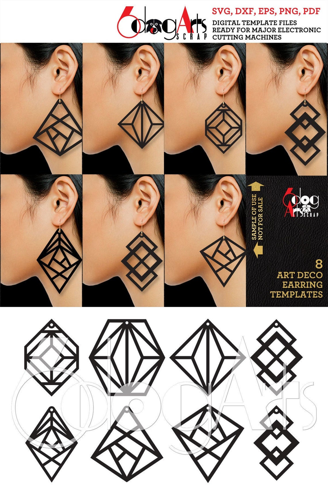 8 Art Deco Great Gatsby Earring SVG DXF Templates Wood Acrylic Vector ...