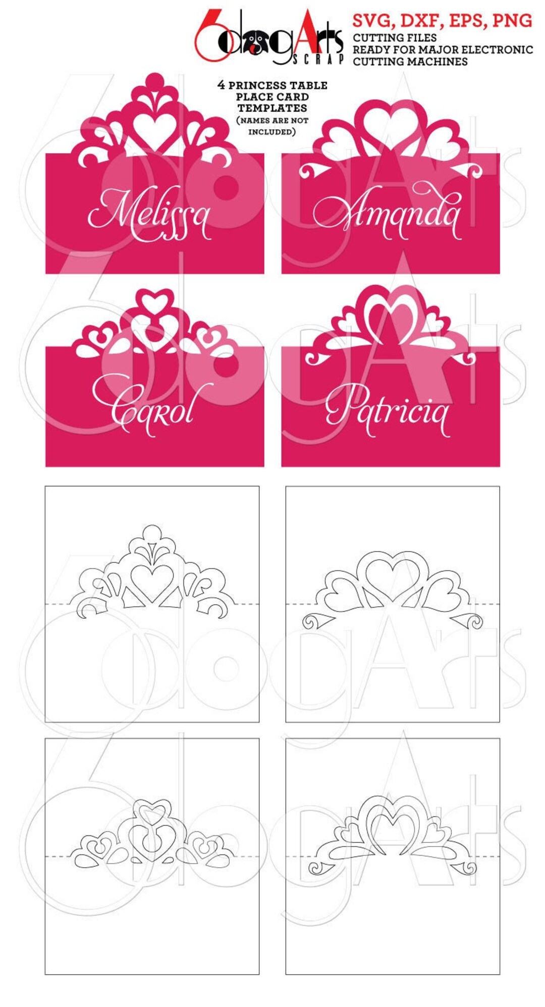 4 Princess Tiara Crown Table Place Tent Card Templates Digital - Etsy