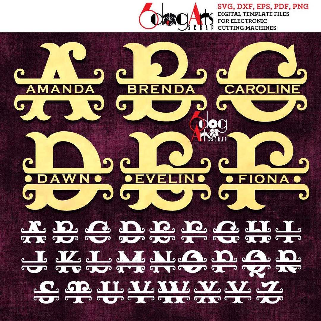 Split Fish Tail Alphabet SVG DXF Vector Files Monogram Font Cuttable ...