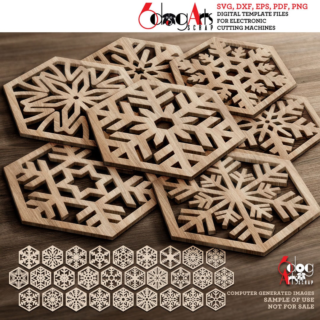 28 Snowflake Hexagonal Wood Coaster Trivet Wall Decor Templates Vector ...