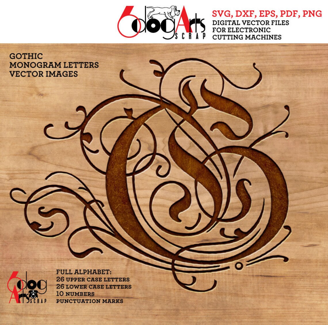 Gothic Monogram Alphabet Letters SVG DXF Pdf Eps Vector Files | Etsy