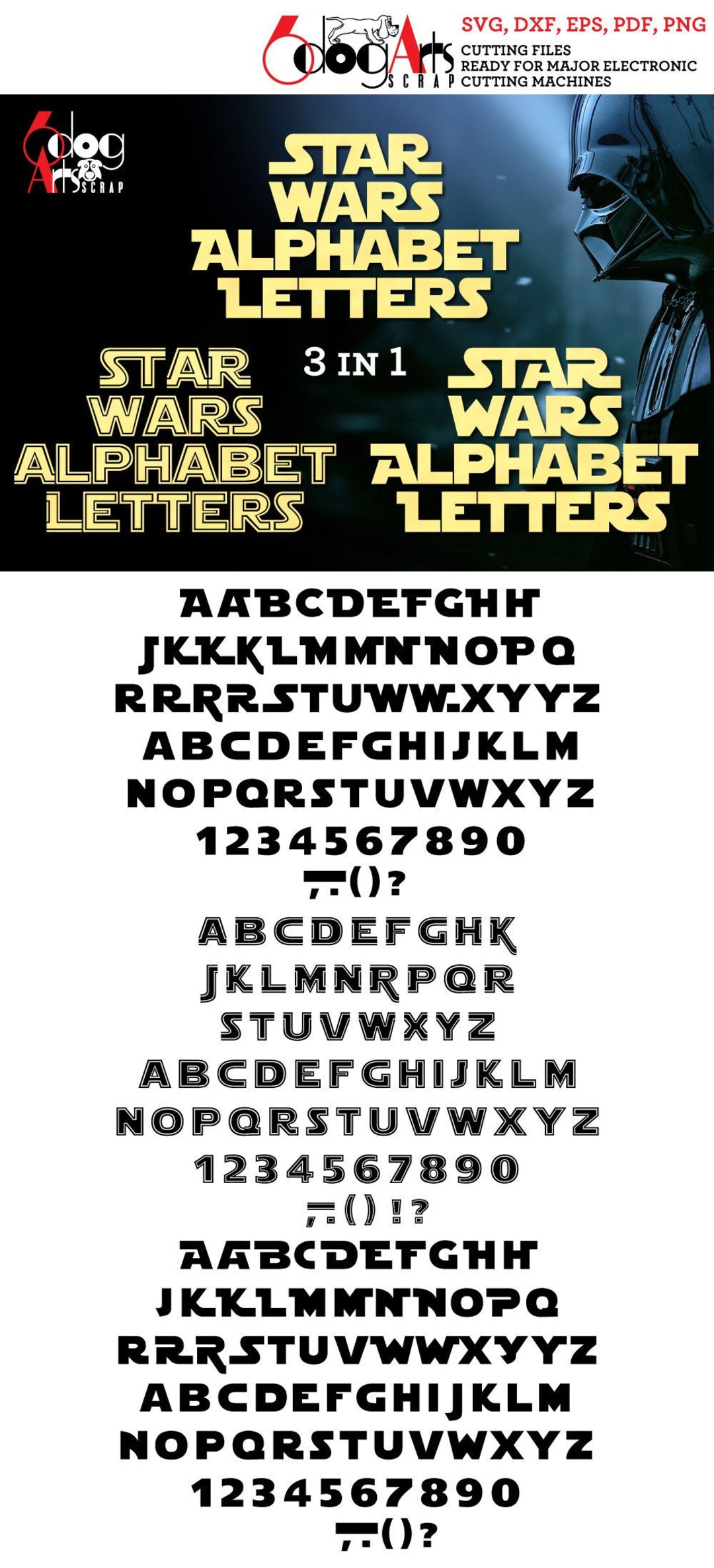 3 Sets of Star Wars Alphabet Letters Digital Vector Images SVG DXF ...