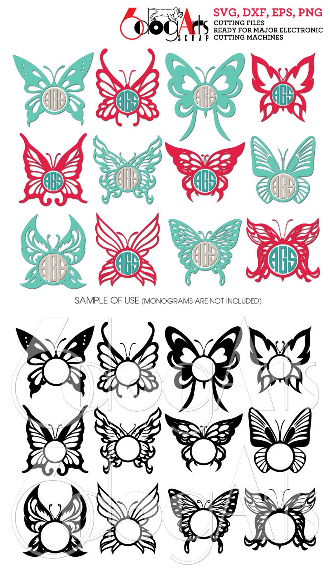 Butterfly Monogram Frames Digital Files Svg Dxf Eps Png Silhouette SCAL ...
